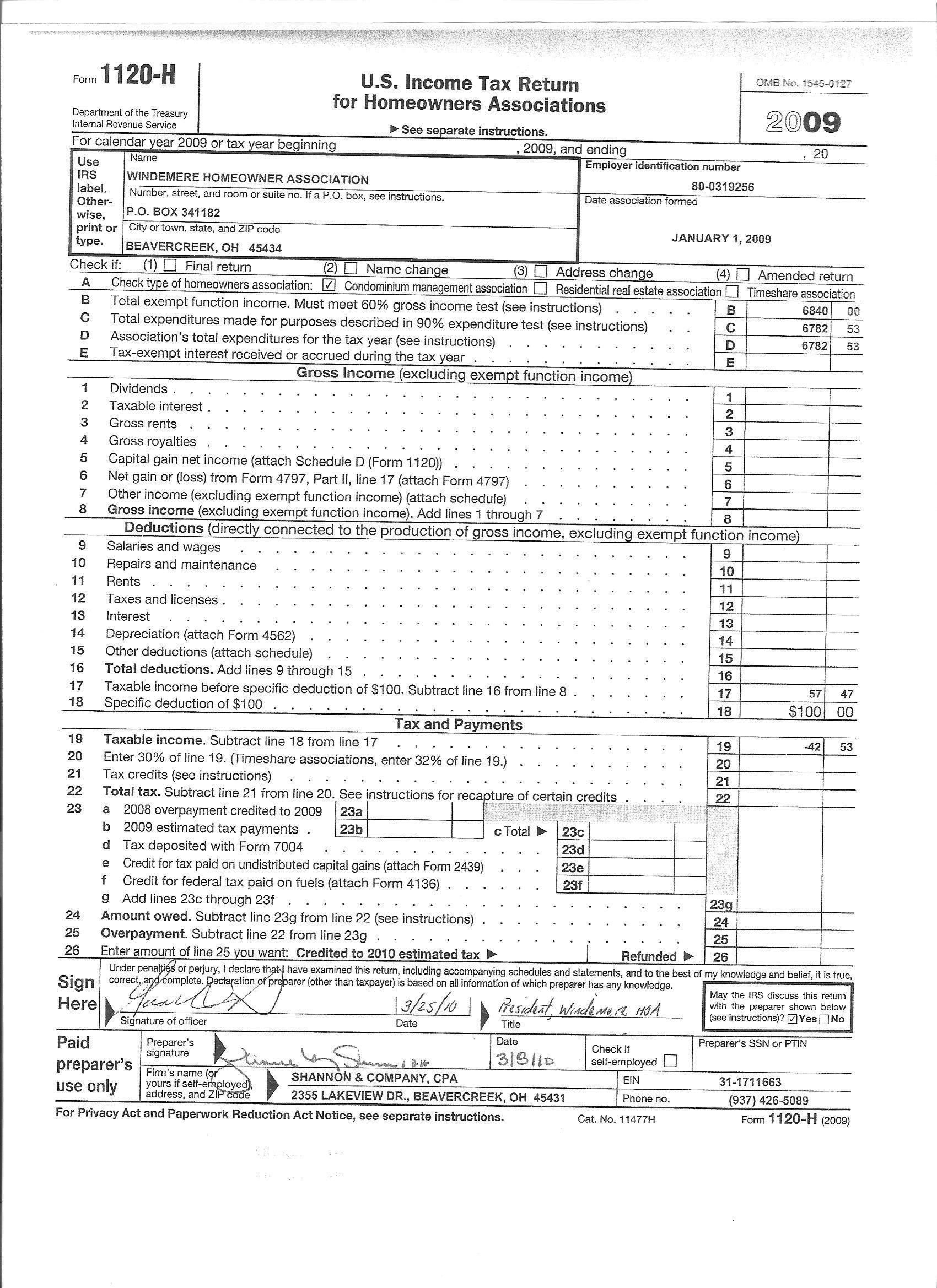Windemere Treasurer Report 2009 - 31 Dec 09 (PDF)